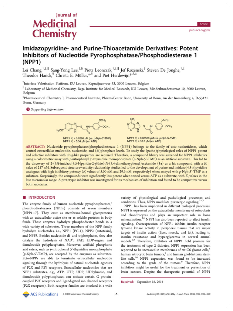 Chang 2014 - J MEd Chem 2013-Series2 ENPP1 Inhibitors | PDF
