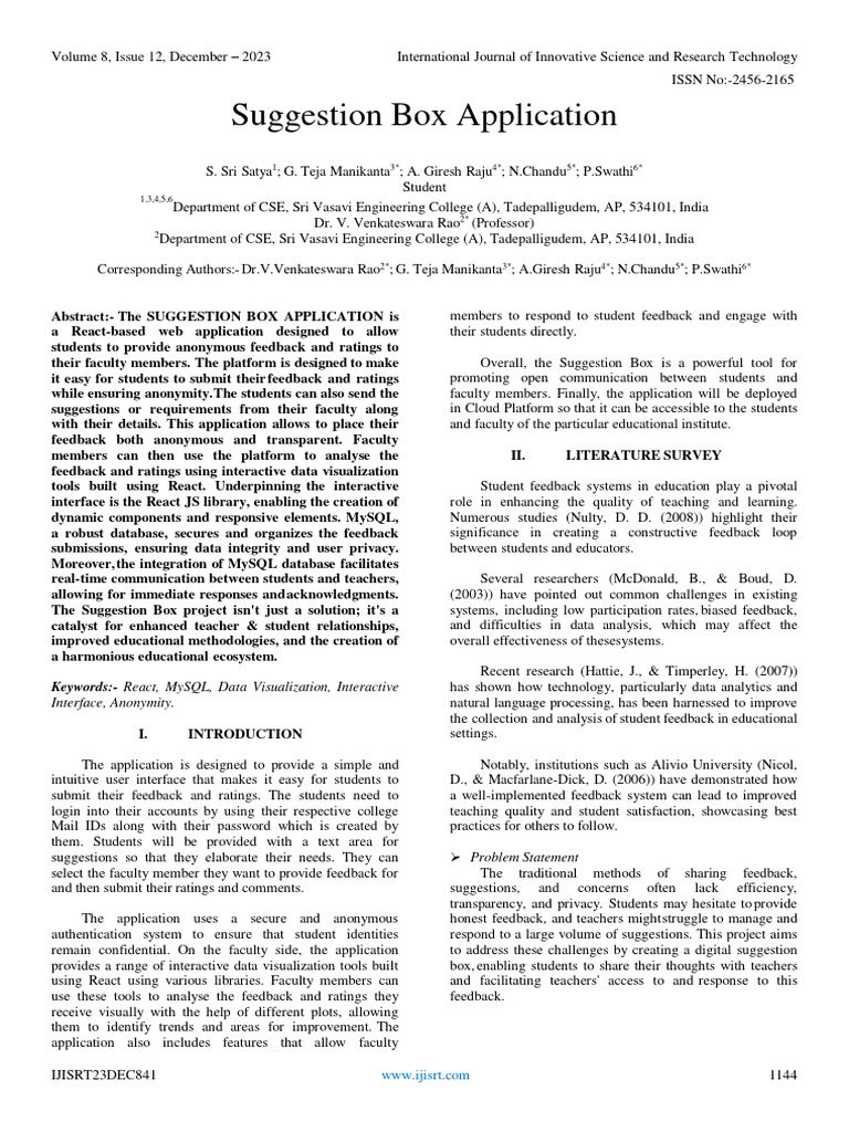 Suggestion Box Application | PDF