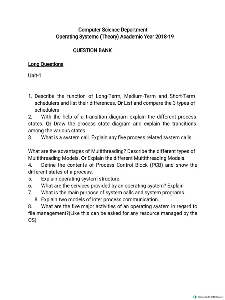 Cse Os Unit Wise Important Pdf 