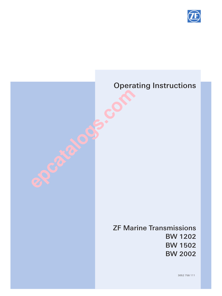 ZF Marine Transmission 3052.758.111 BW1502-2002 Operating Instruction | PDF