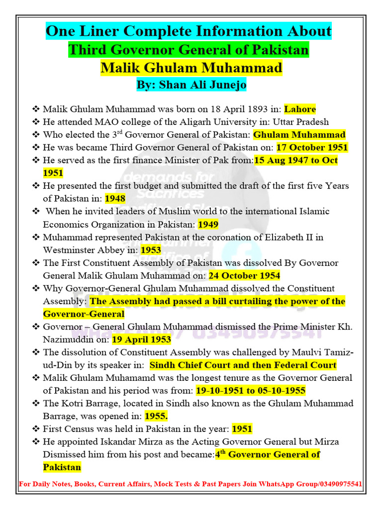 Ghulam Muhammad: 3rd Governor General of Pakistan | PDF | Politics