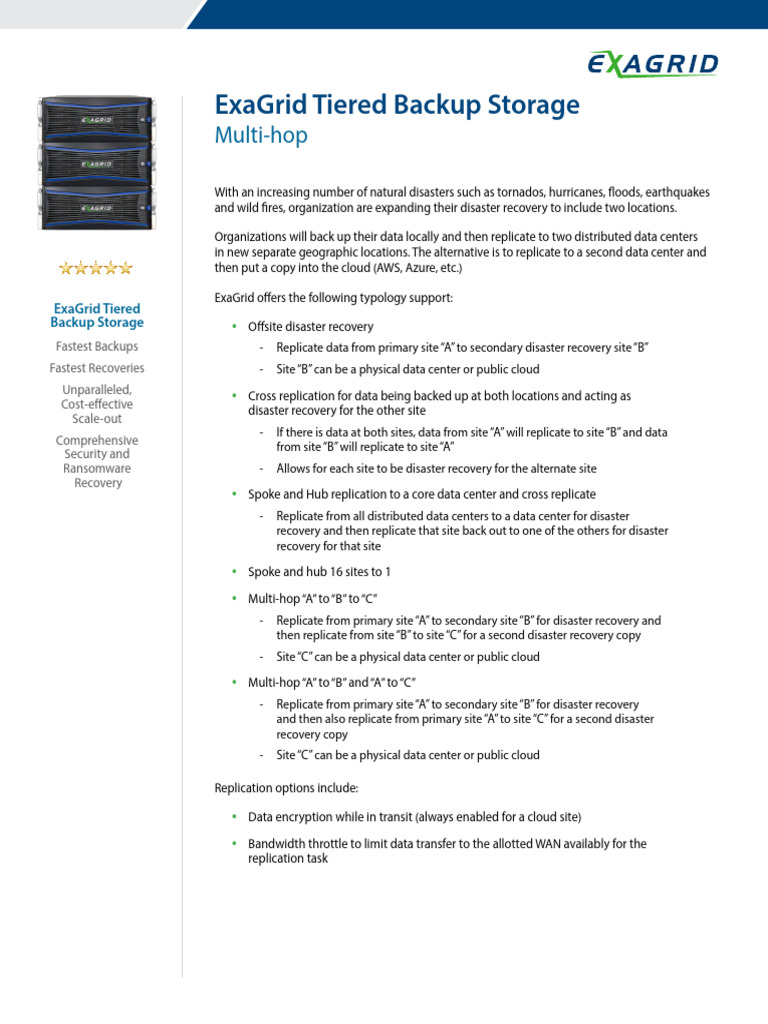 ExaGrid Multi Hop - DS | PDF | Disaster Recovery | Backup