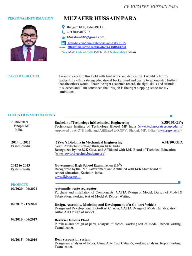 CV-muzafer Hussain | PDF | Mechanical Engineering | Engineering