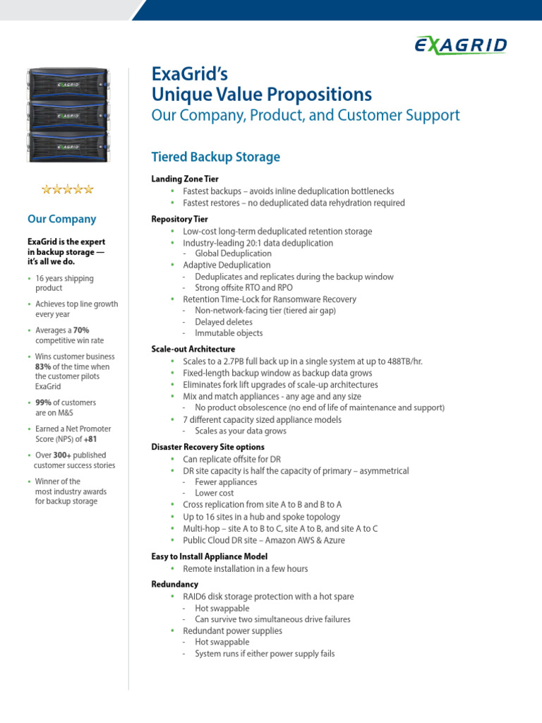 ExaGrid-Unique Value Propositions - DS | PDF | Backup | Software