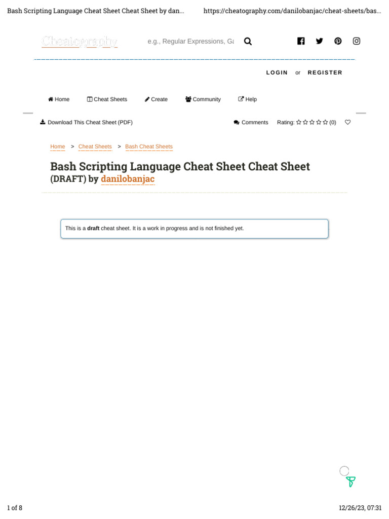 Bash Scripting Language Cheat Sheet Cheat Sheet By Danilobanjac Pdf