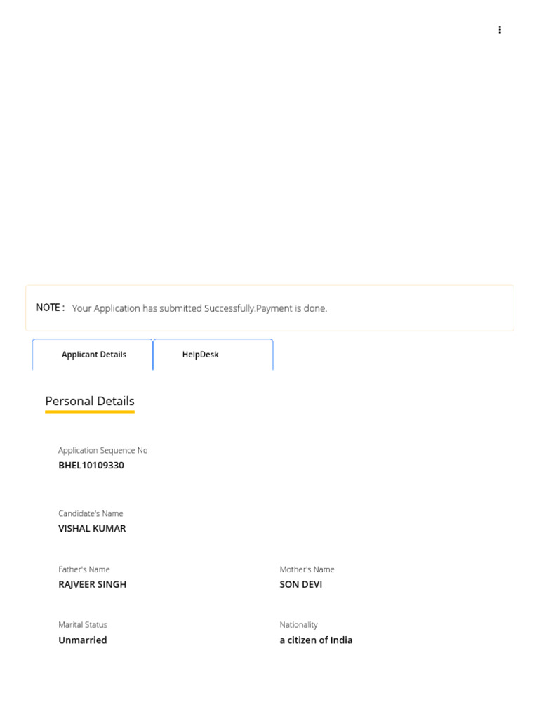 BHEL ET Form 2022 | PDF