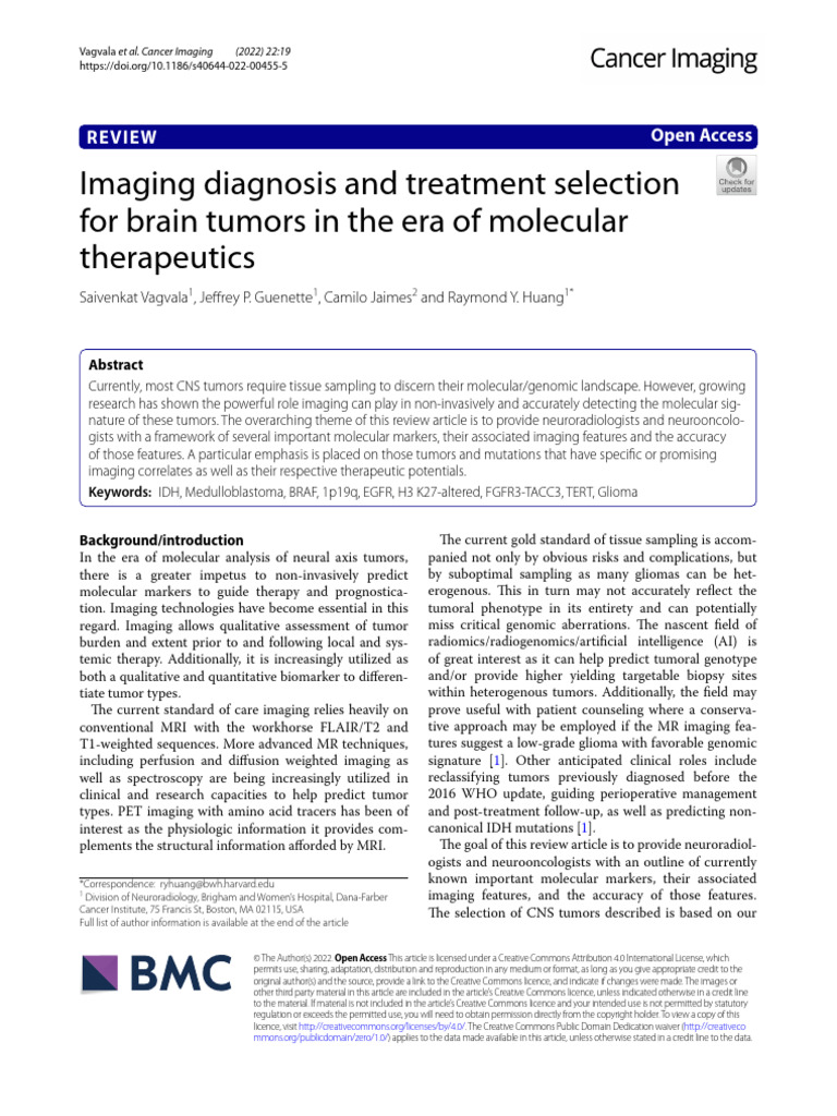 Imaging Diagnosis and Treatment Selection For Brain Tumors in The Era of Molecular Therapeutics ...