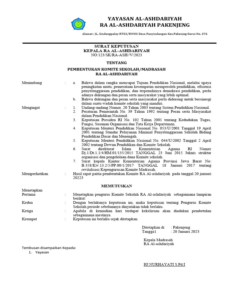 Contoh SK Komite Madrasah | PDF