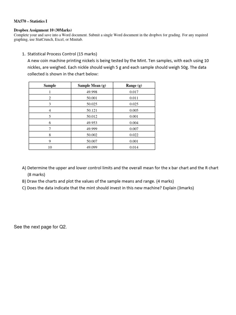 MD - MA570 - Assignment 10 - Statistical Process Control | PDF