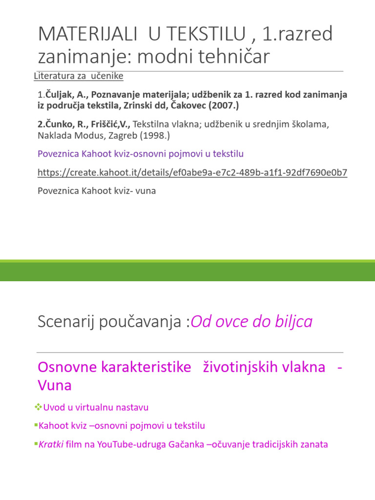 Tekstilni-Tehničar Vuna 1.razred | PDF