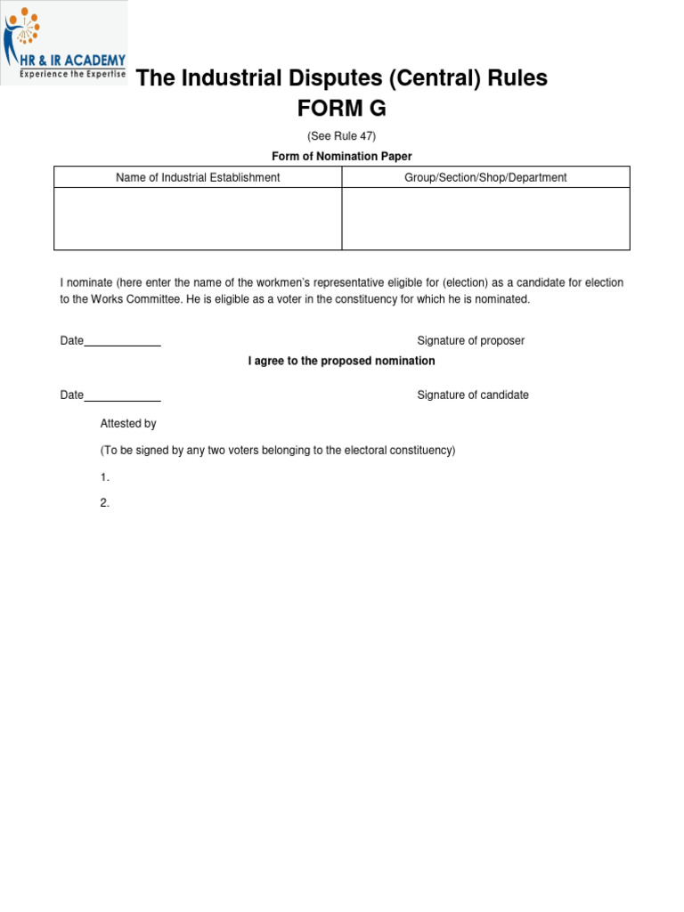 Works Committee Nomination Form G | PDF