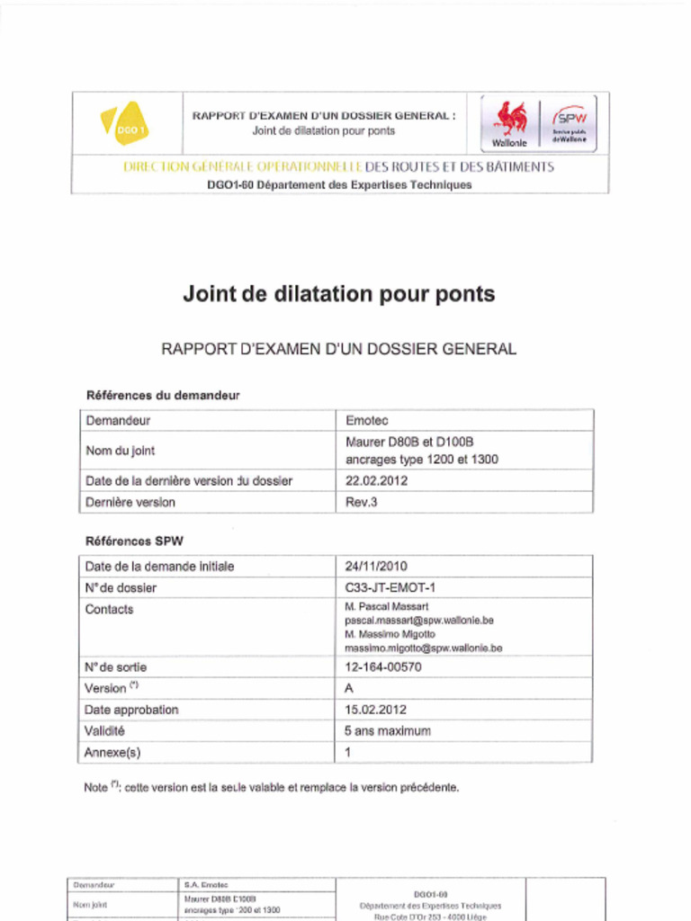 Rapport D'examen - Joint | PDF