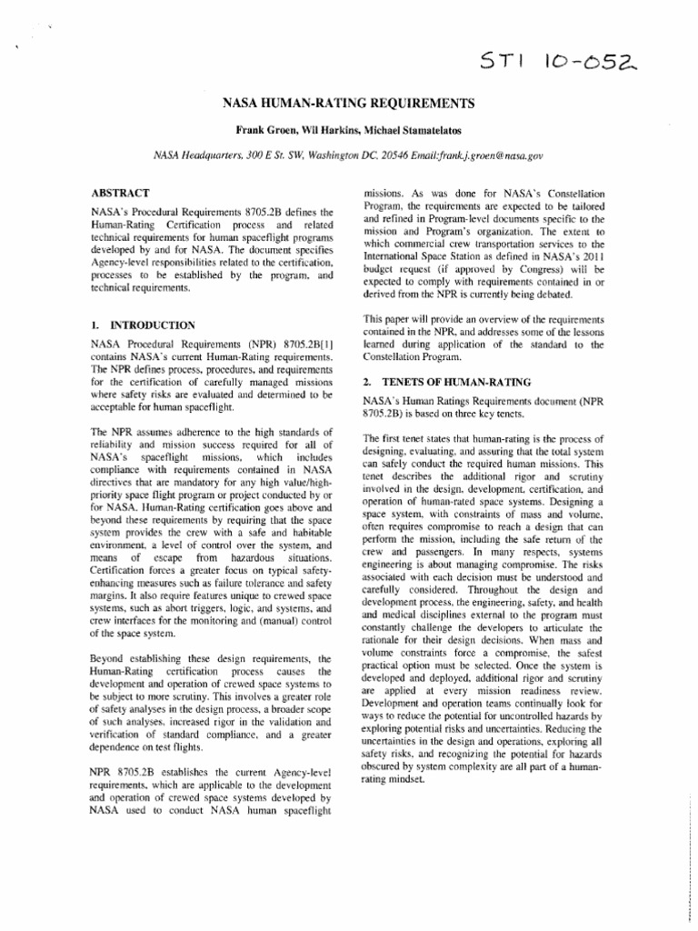 NASA Human-Rating Standards | PDF