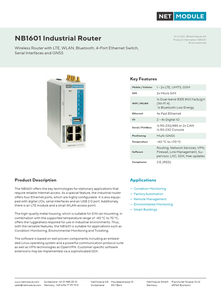 NB1601 Product Information | PDF