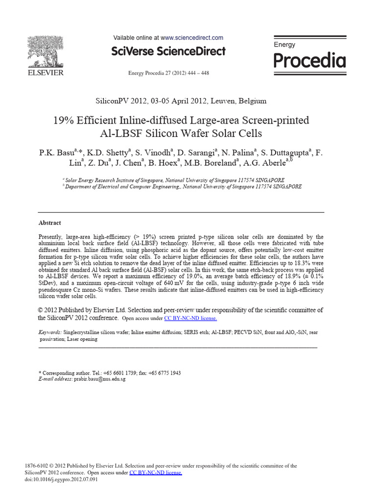 19% Efficient Inline-Diffused Large-Area Screen-Printed Al-LBSF Silicon ...