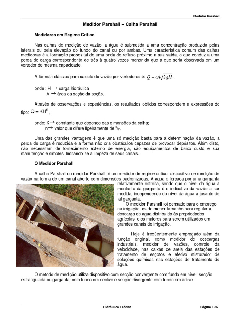 Medidor Parshall: Princípios e Aplicações | PDF | Vertedouro | Química