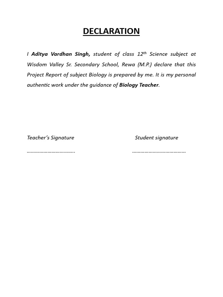 Class 12 Project Declaration by Aditya | PDF