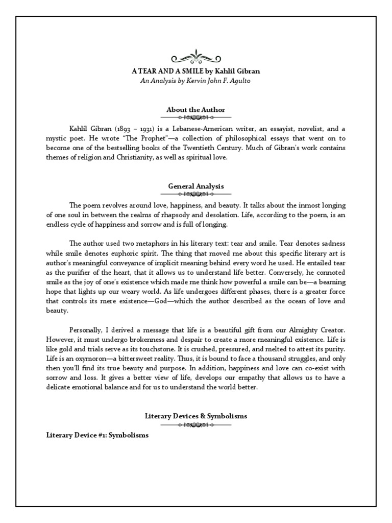 Khalil Gibran's A Tear and A Smile: An Analysis | Download Free PDF ...