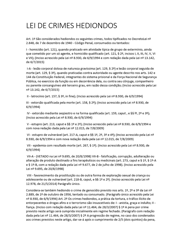 Lei de Crimes Hediondos | PDF | Crime e Violência | Polícia