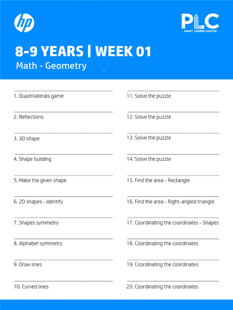 Class3 Math Geometry Concepts Coordinates and Symmetry Worksheet | PDF