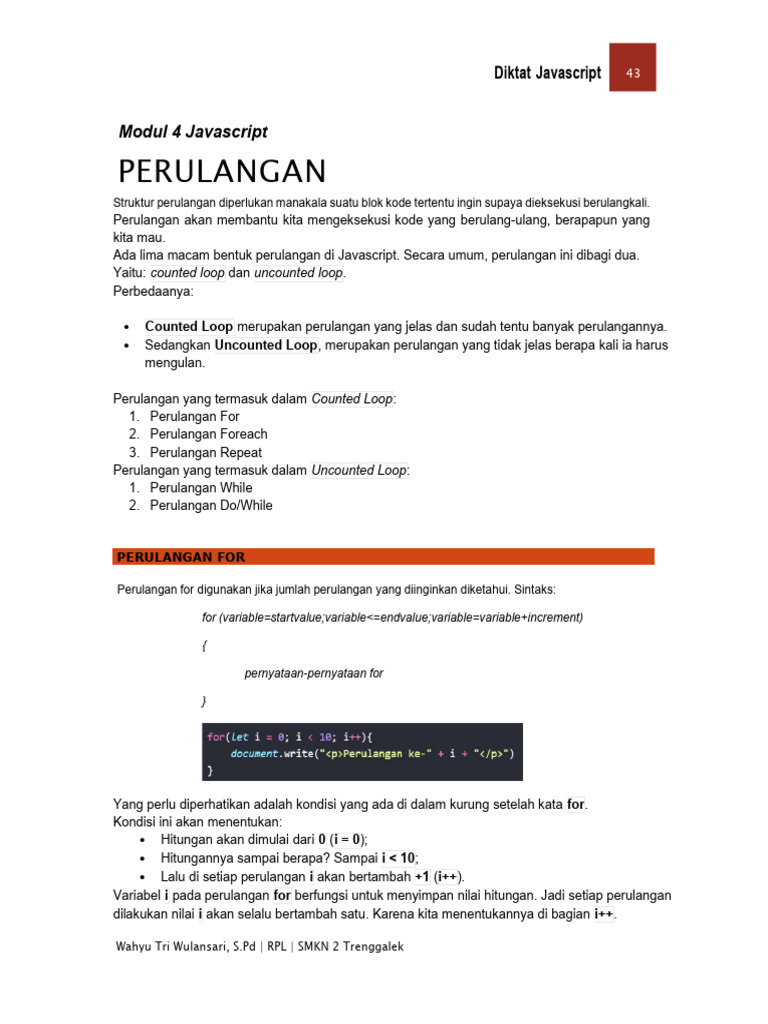 Modul 4 Perulangan | PDF | Seni & Disiplin Bahasa | Komputer
