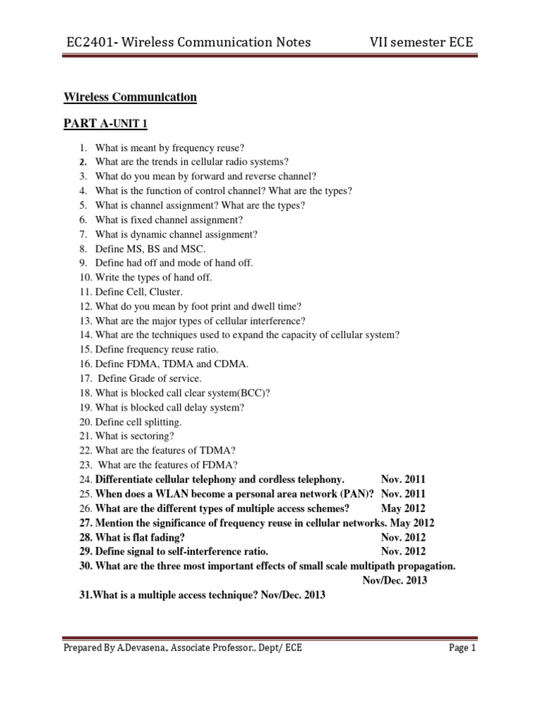 EC2401 Wireless Communication Notes | PDF