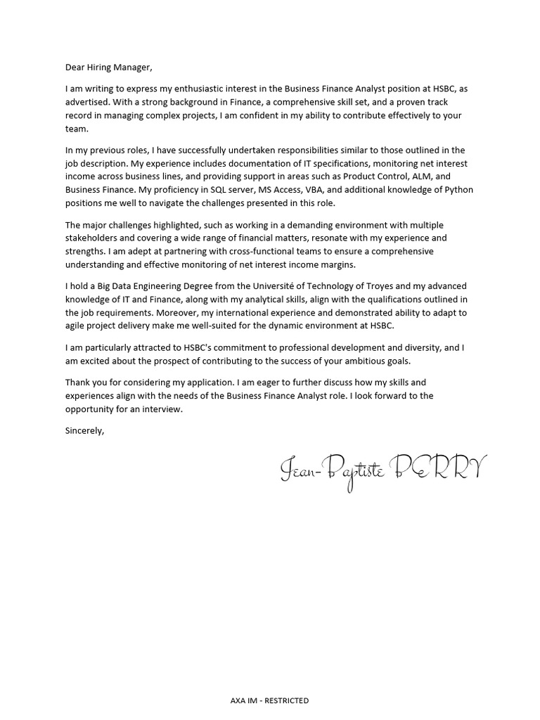 Cover Letter HSBC | PDF