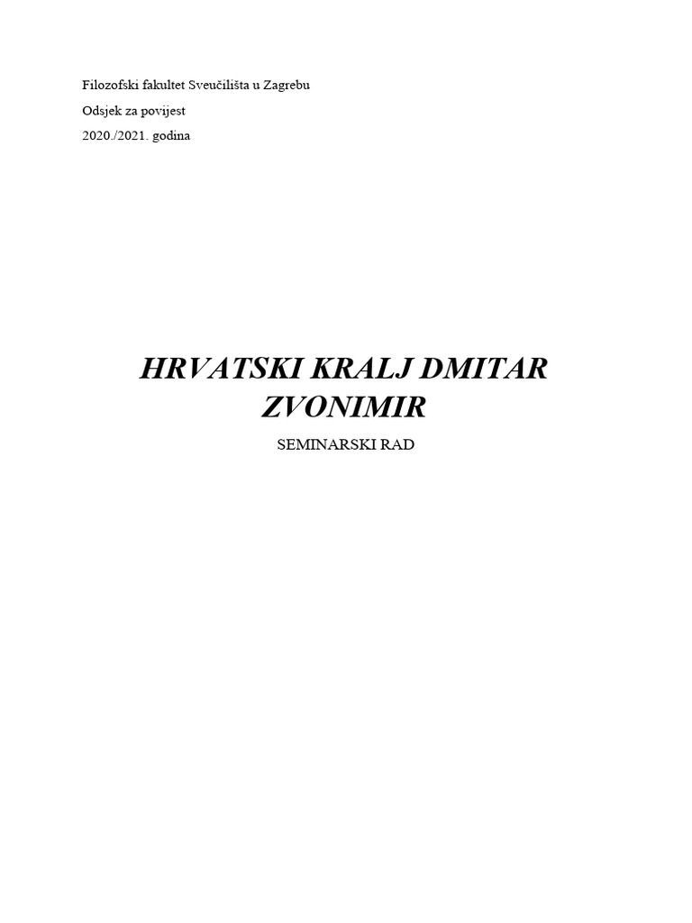 Hrvatski Kralj Dmitar Zvonimir Seminar | PDF