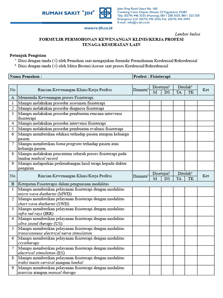 Formulir Kewenangan Fisioterapi | PDF