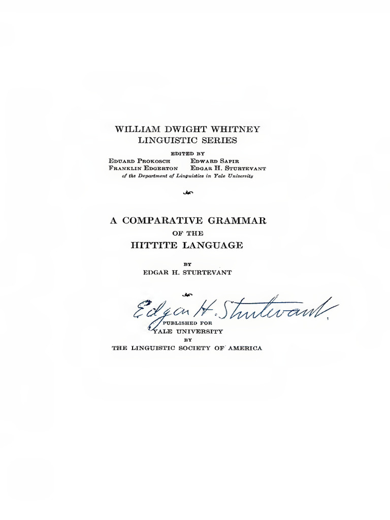 Sturtevant - A Comparative Grammar of The Hittite Language (1933 ...