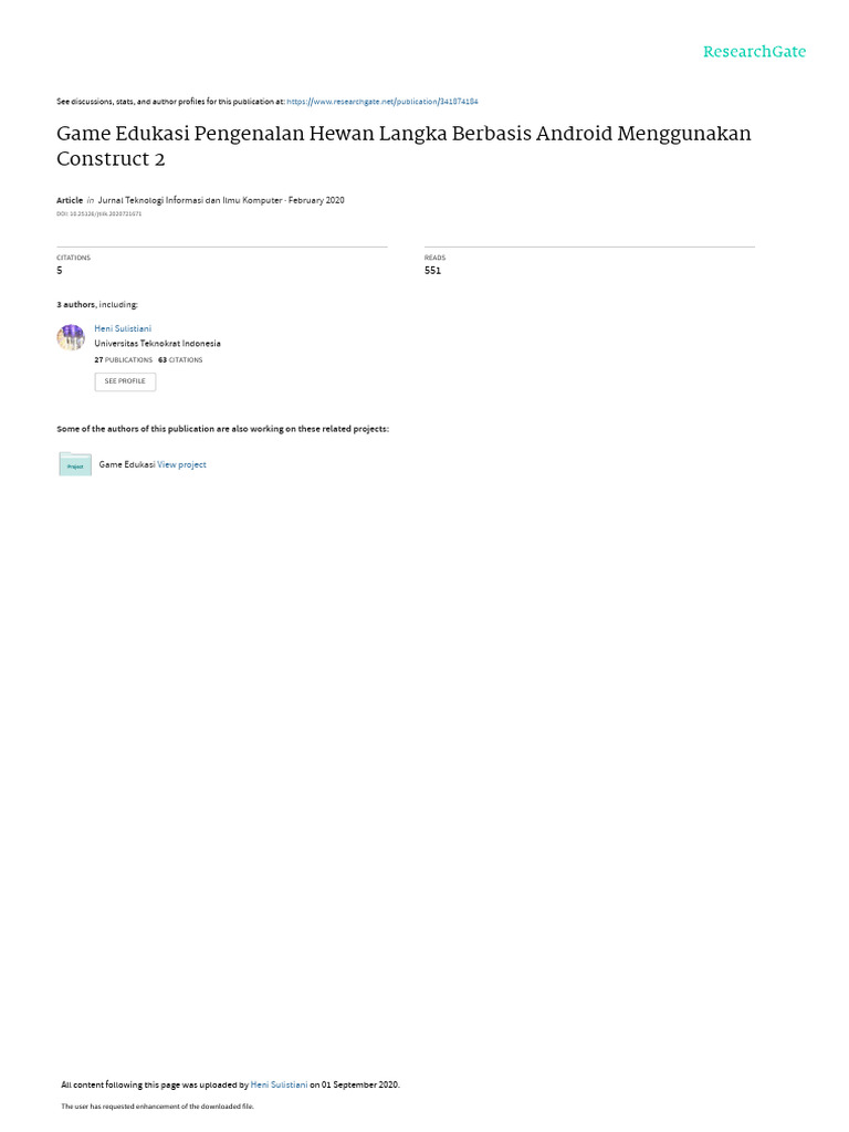 Game Edukasi Pengenalan Hewan Langka Berbasis Andr | PDF | Komputer