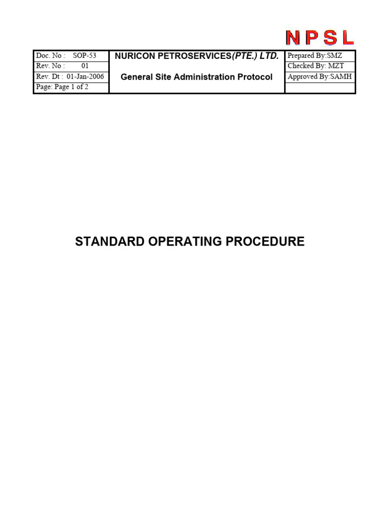 SOP-53 General Site Administration and Arrangement Procedure | PDF