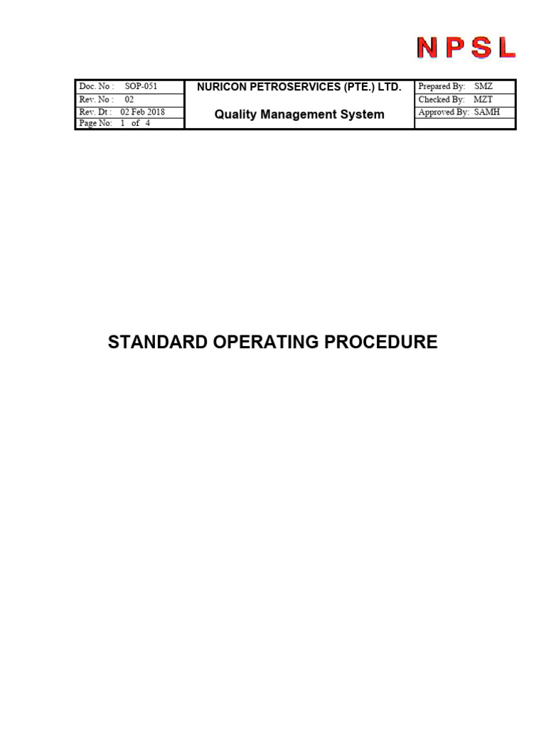 SOP - 51 Quality Management System | PDF