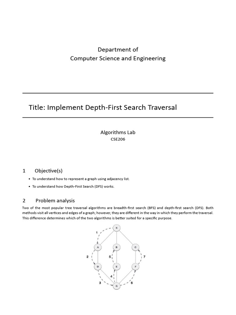 Depth-First Search Traversal Lab Report | PDF