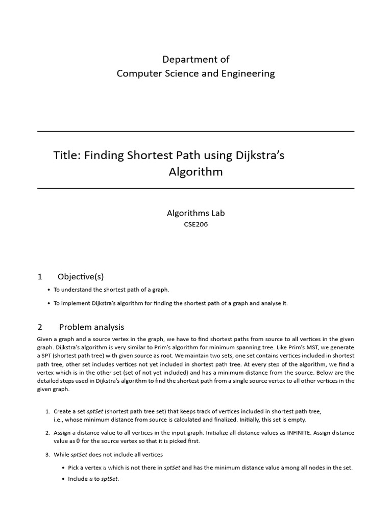 Dijkstra's Algorithm Lab Report | PDF | Vertex (Graph Theory) | Computer Science