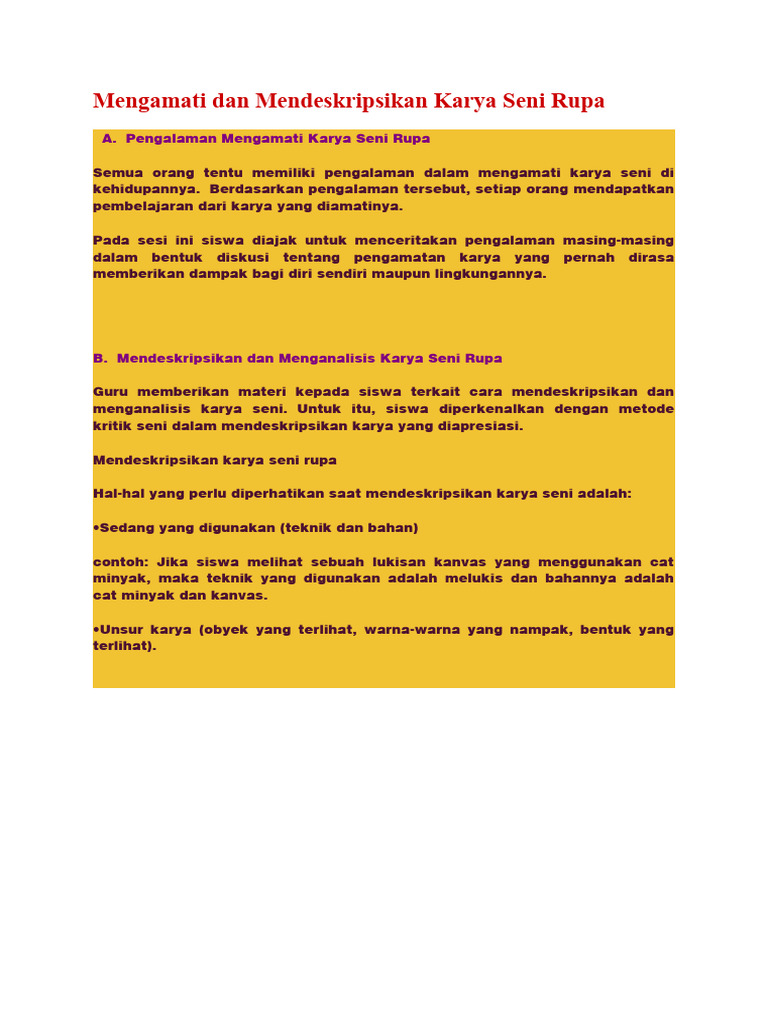 Mengamati Dan Mendeskripsikan Karya Seni Rupa | PDF