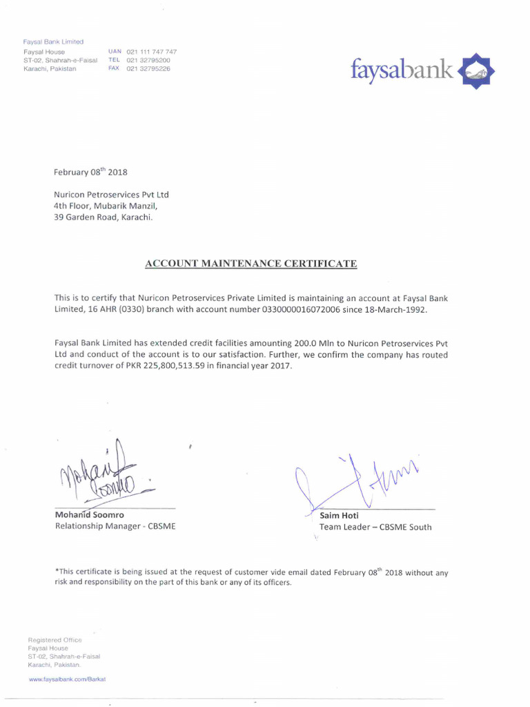 Account Maintance Certificate | PDF