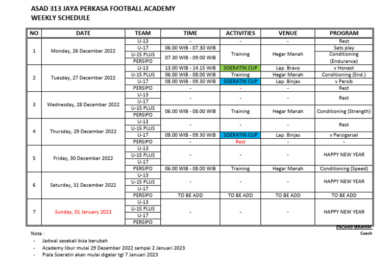 Cont9h Program WEEKLY SCHEDULE 6 | PDF