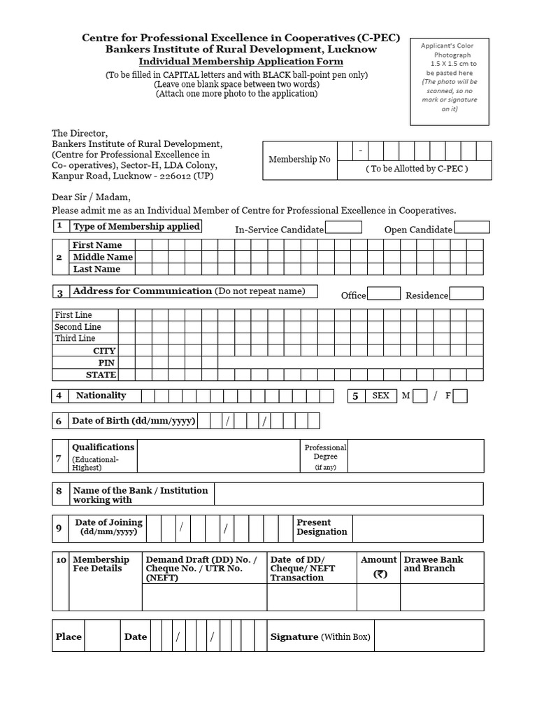 Individual Membership Form 1 | PDF | Banks | Cheque