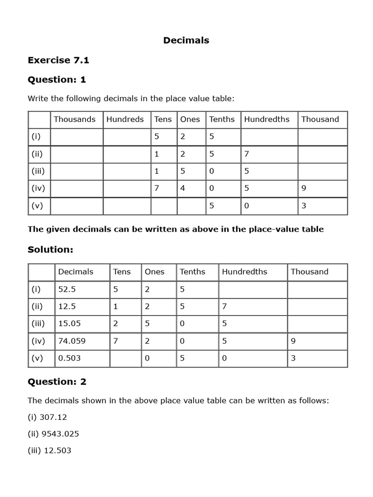 7 - Decimals | PDF | Naming Conventions | Mathematical Notation