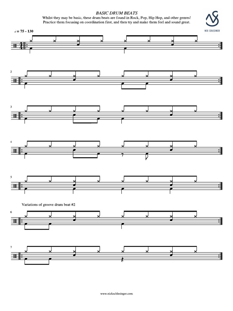 5 BASIC DRUM BEATS Nick Schlesinger | PDF