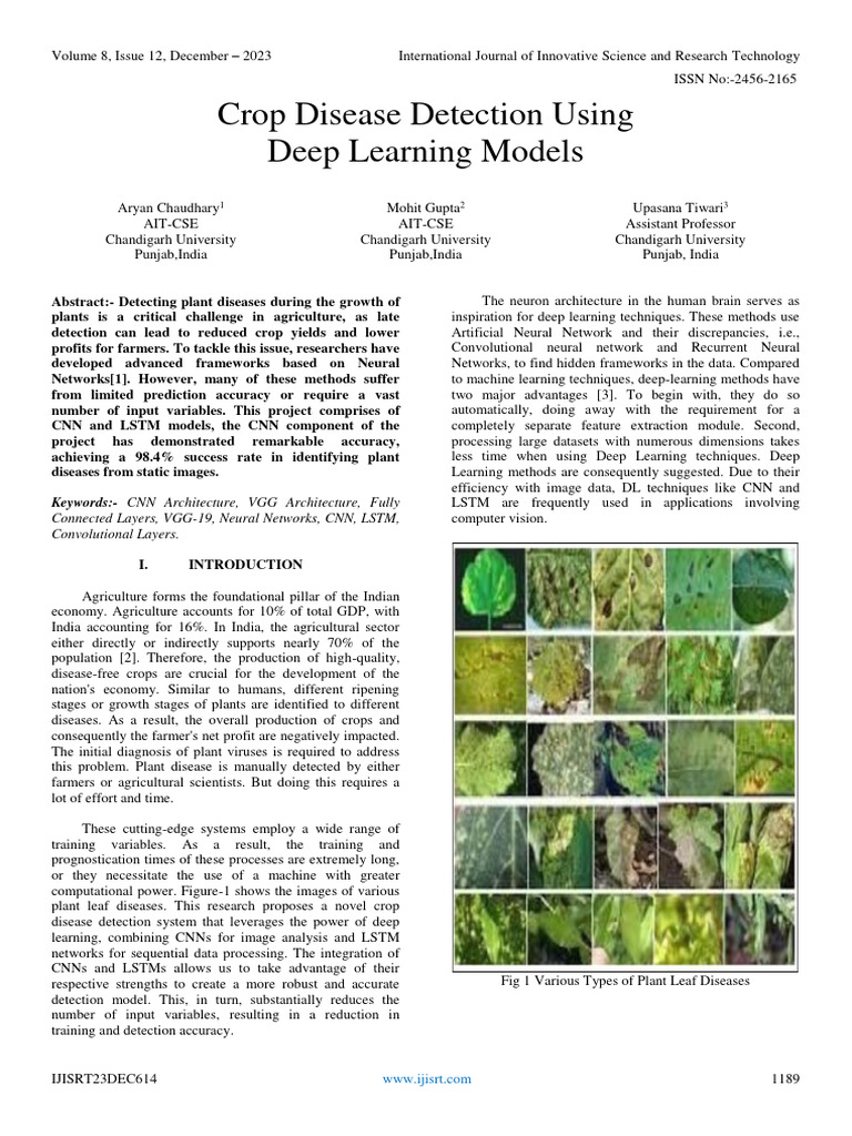 Crop Disease Detection Using Deep Learning Models Pdf Deep Learning