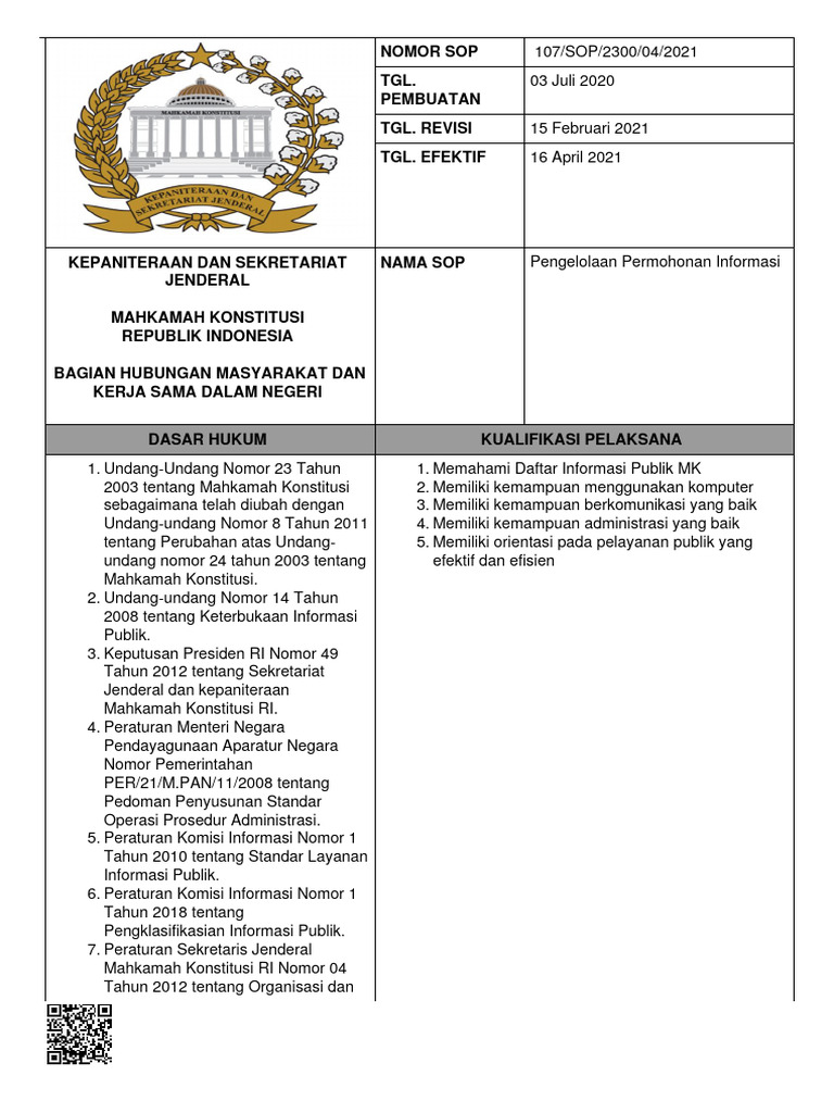 MK - SOP Permohonan Pengelolaan Informasi (Model SOP) | PDF | Hukum | Komputer