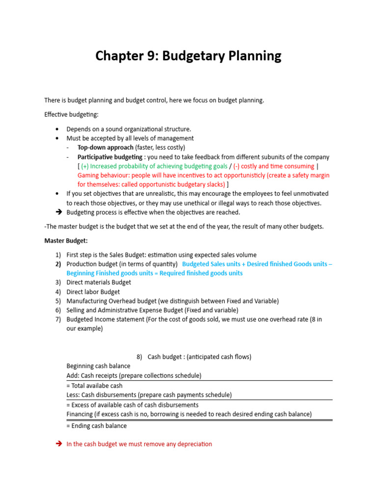 Budgetary Planning CHAPTER 9 AMA | PDF