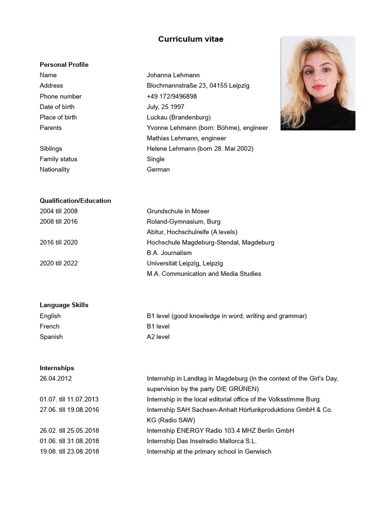 CV - Johanna Lehmann | Download Free PDF | Communication | Human Communication
