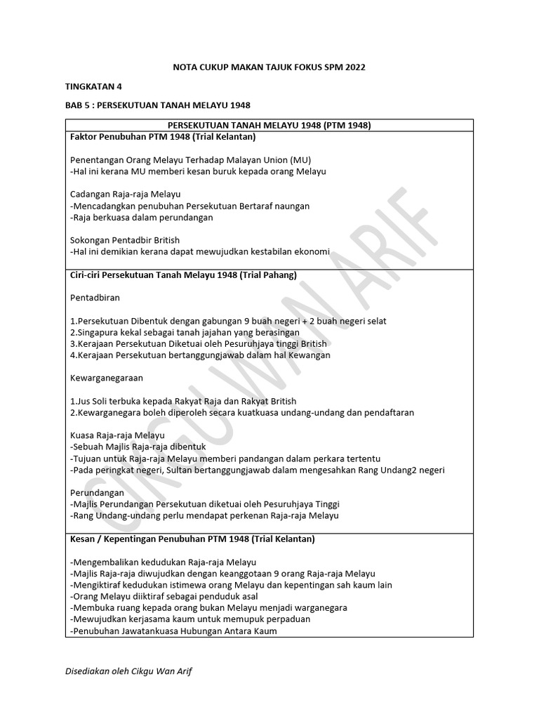 t4 b5 - Nota Sejarah Fokus SPM 2022 | PDF