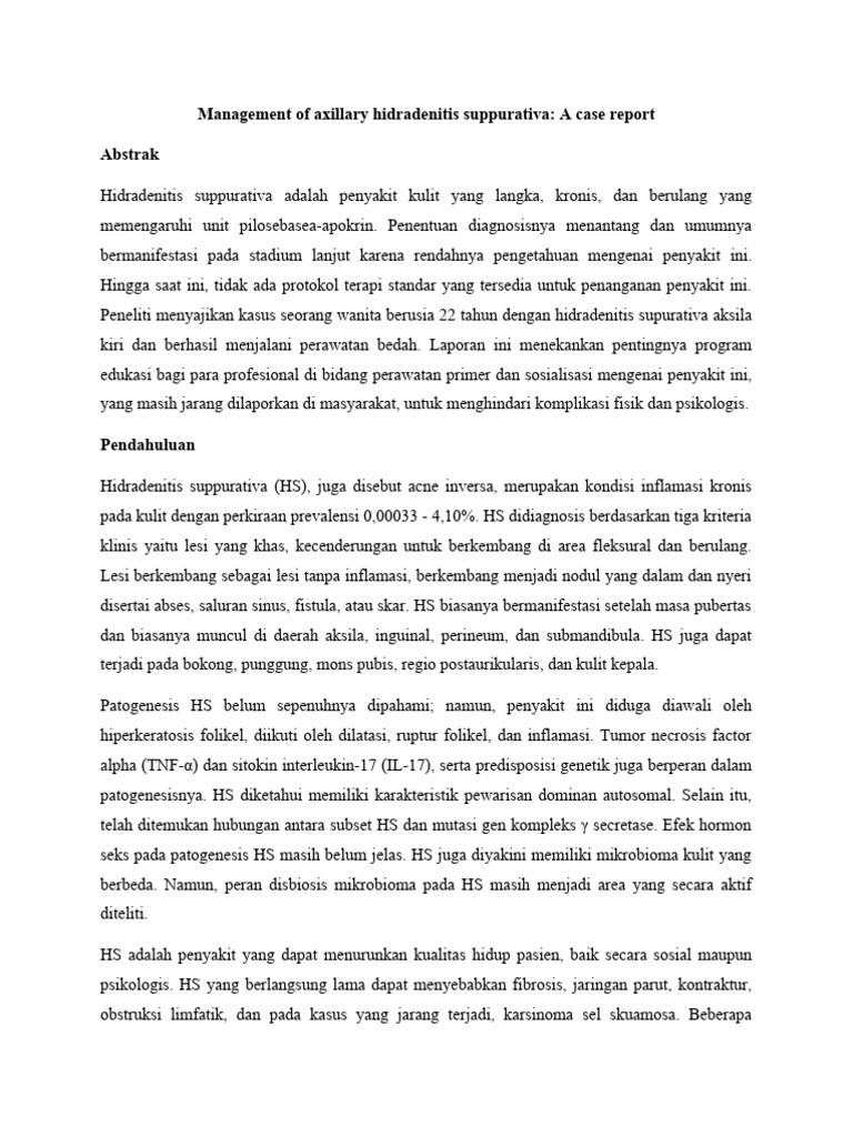 Management of Axillary Hidradenitis Suppurativa - A Case Report | PDF
