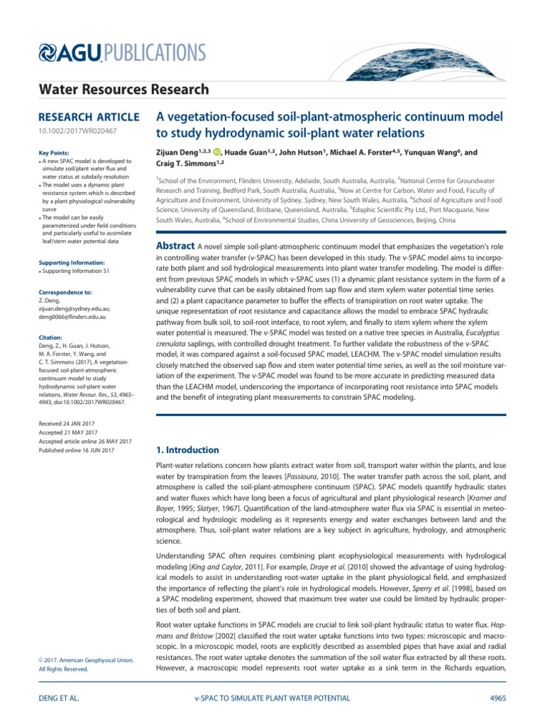 v-SPAC Model for Soil-Plant Water Relations | PDF | Root | Soil