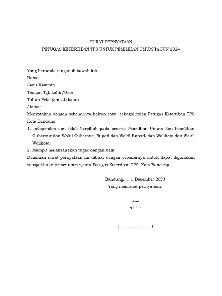 Surat Pernyataan Pam (Linmas) Tps | PDF