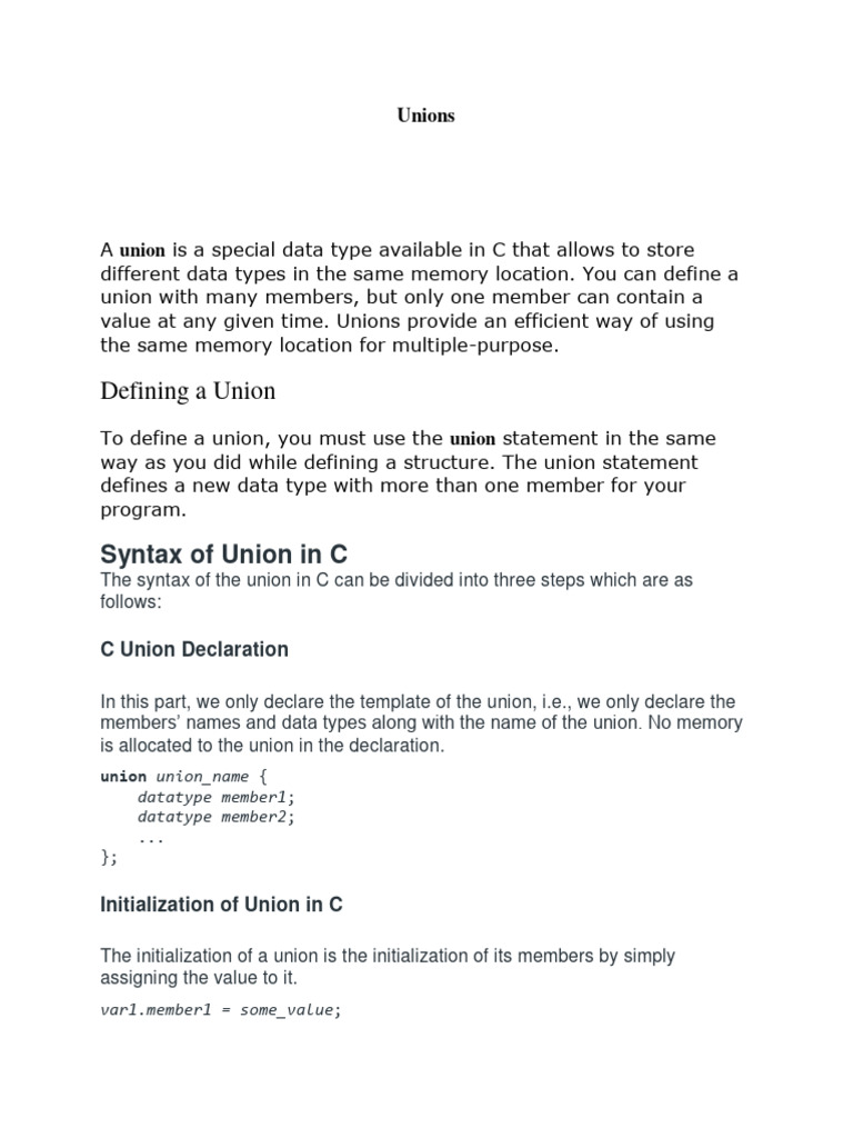 Union | PDF | Data Type | Integer (Computer Science)